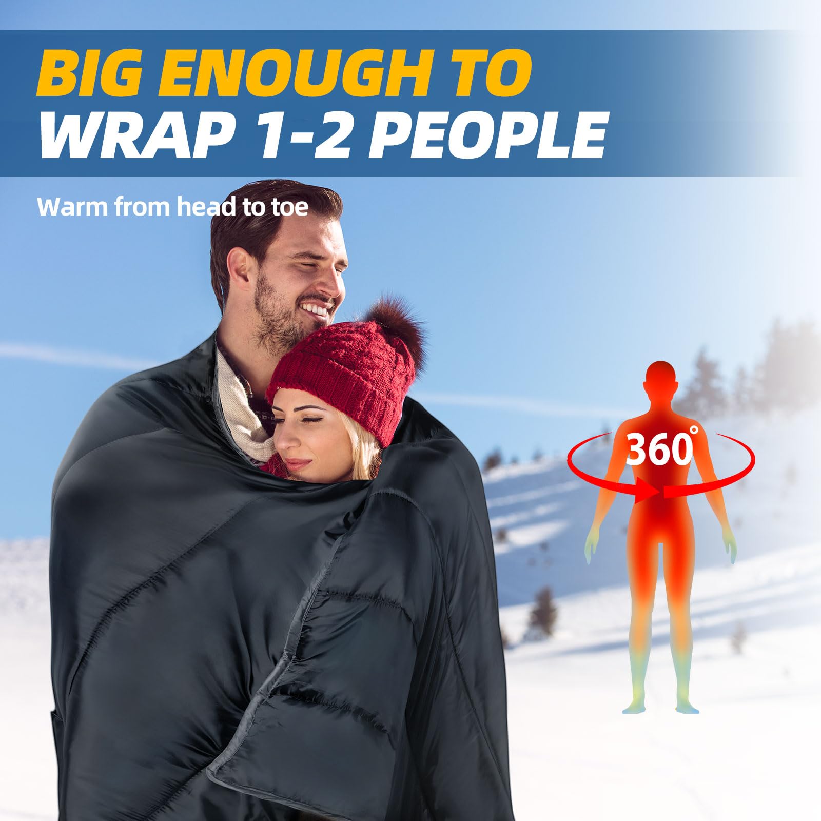 MAXOV Wearable Camping Blankets Extra Thickness, Large Warm Poncho Waterproof Packable Outdoor Puffy Sleeping Bag Windproof Hooded Camp Quilt Travel Hiking Backpacking Picnic Cold Weather