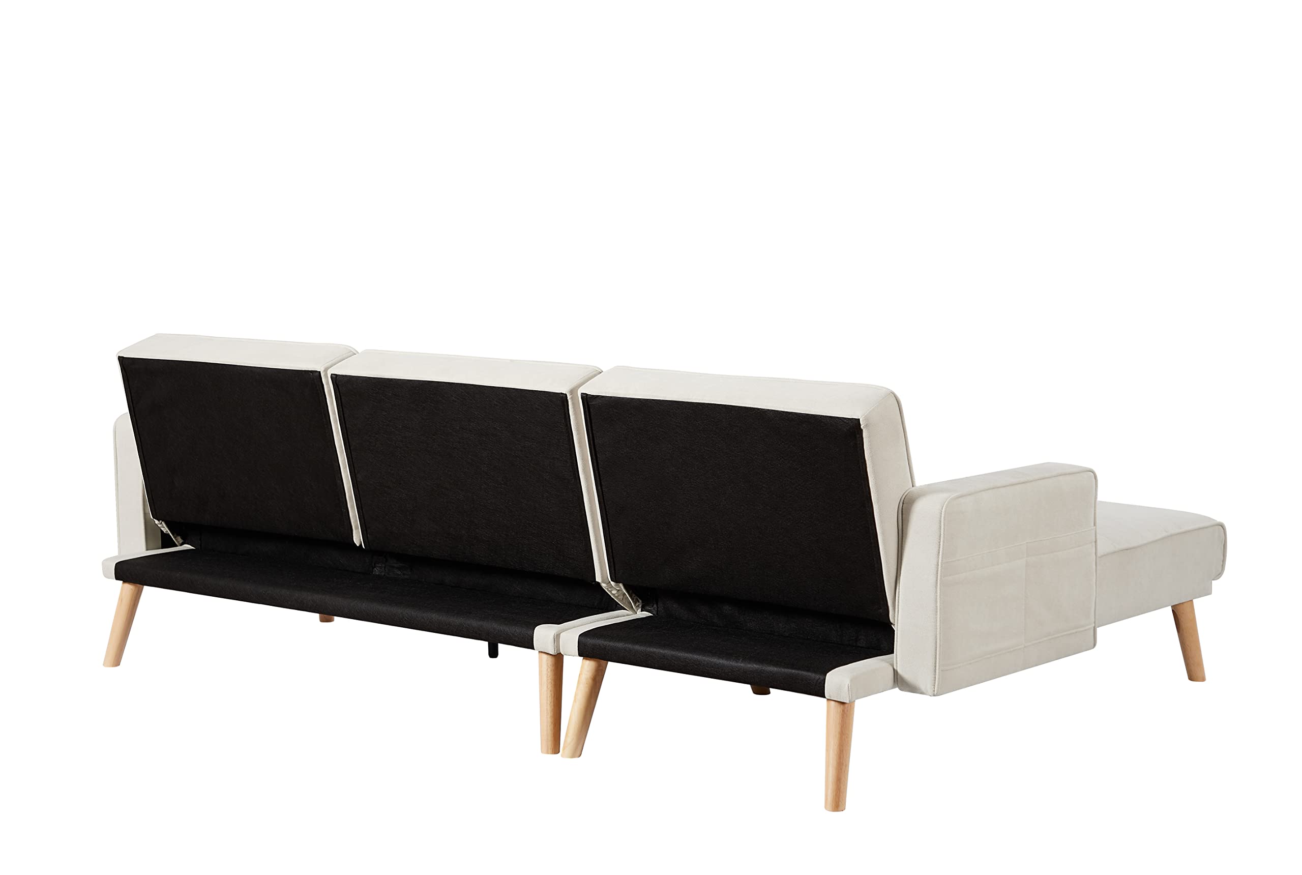 Linen Sectional Sofa Bed with Left Side Lounger, Convertible Sleeper Sofa Bed with Left Hand Facing Chaise, Solid Wood Legs and 3 Pillows, Couch for Living Room, Apartment, Office(light Brown)