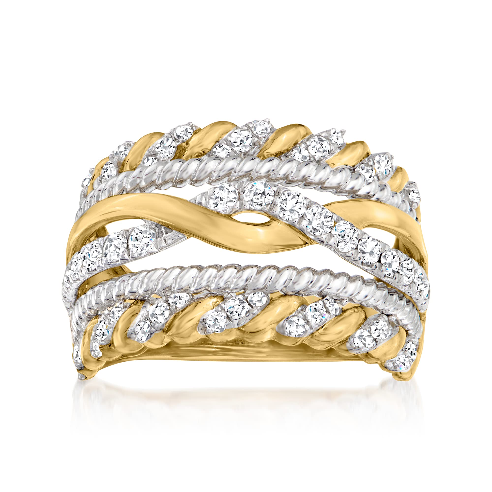 Ross-Simons 0.75 ct. t.w. Diamond Twisted Multi-Row Ring in 14kt 2-Tone Gold. Size 7