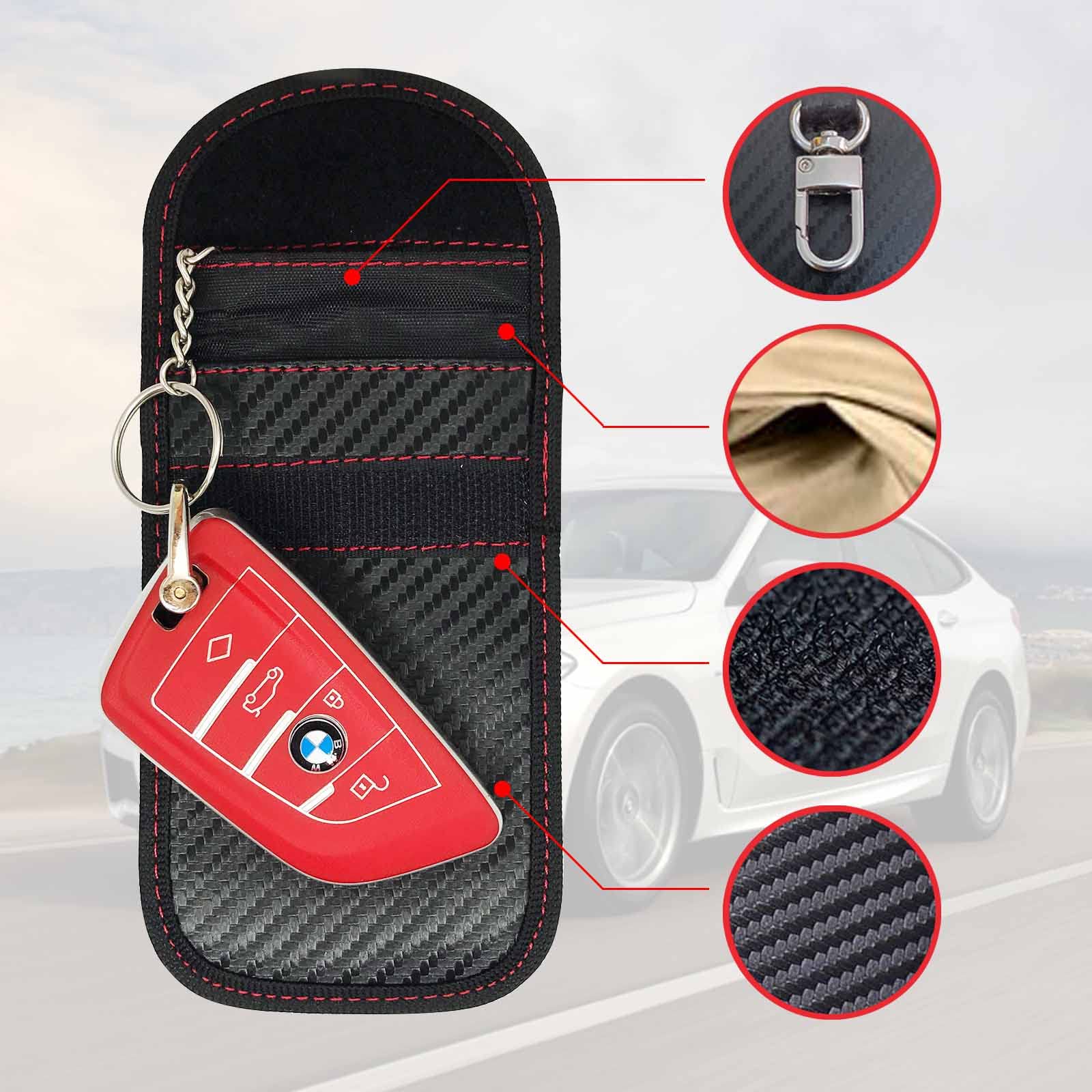 Medsuo Small Faraday Pouch RFID Small Car Key Signal Blocking Pouch with Hook Securing Keyring for Car Keys Anti-Theft Remote Entry