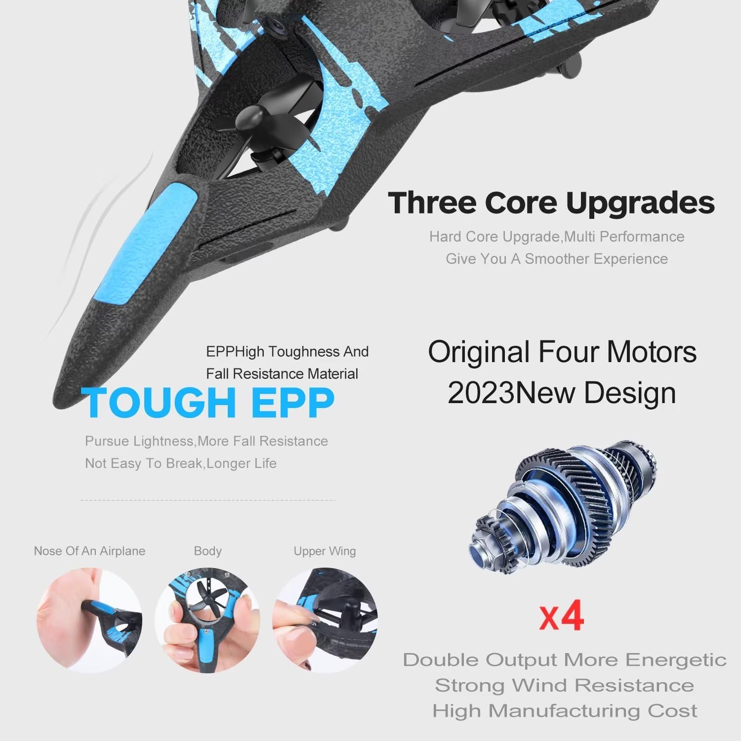 Leencum RC AirPlane Drone, Remote Control Airplane Quadcopter Helicopter with Auto Hovering,3D Flips,3 Speed Modes,long Flight Distance Flying Time Blue