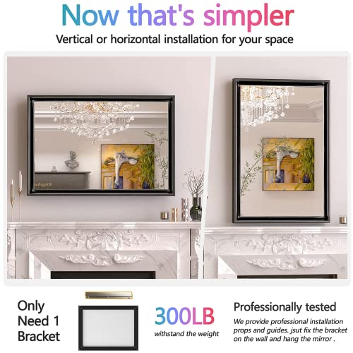 Vosuja 24x36 Inch Black Bathroom Mirrors for Wall, Metal Framed Wall Mirrors with Non-Rusting Aluminum Alloy Metal Frame,Tempered Glass, Rectangle Wall Mounted Mirror (Horizontal/Vertical)