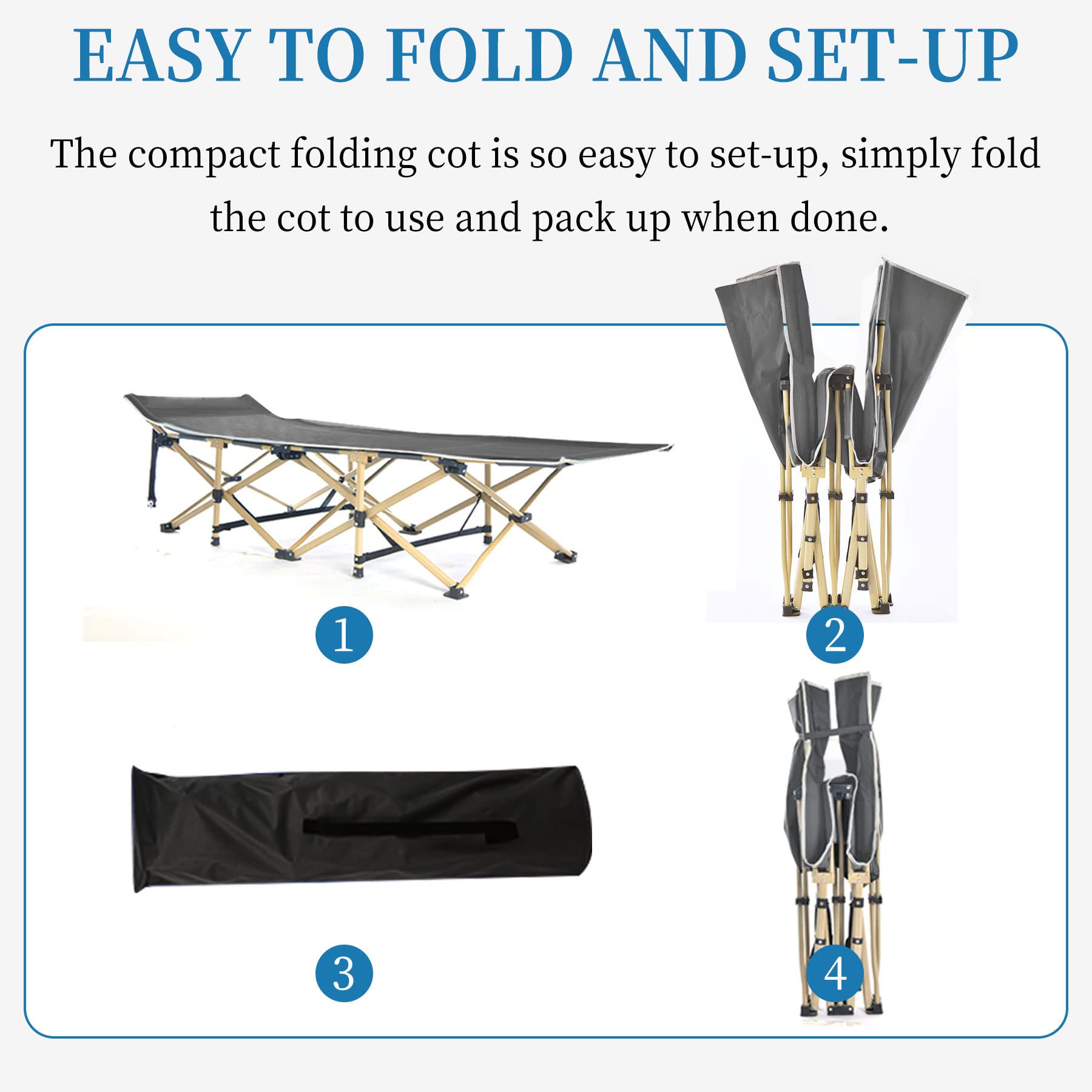 Ruidaiy Folding Camping Cot, Heavy Duty Sleeping Cots with Carry Bag, Double Layer Oxford Portable Travel Camp Cots for Home, Office Nap and Outdoor Beach