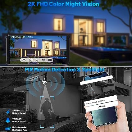 NoahTec Solar Security Cameras Wireless Outdoor, 2K HD Battery Solar Powered Cameras for Home Security Outside AI Motion Detection Siren, Spotlight Night Vision Two Way Talk (2.4GHz WiFi)
