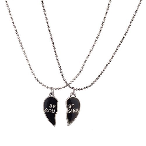 LUX ACCESSORIES Burnish Silver Best Cousins Mood Detachable Heart Necklace Set (2pc)