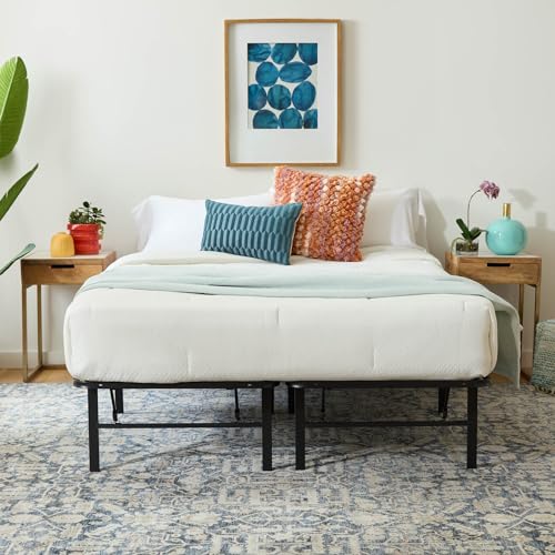 Linenspa Folding Metal Platform Bed Frame - No Box Spring Needed - Underbed Storage - Simple Tool Free Assembly - Mattress Foundation - 14" High - Traditional Design - Sturdy Steel - Queen Size