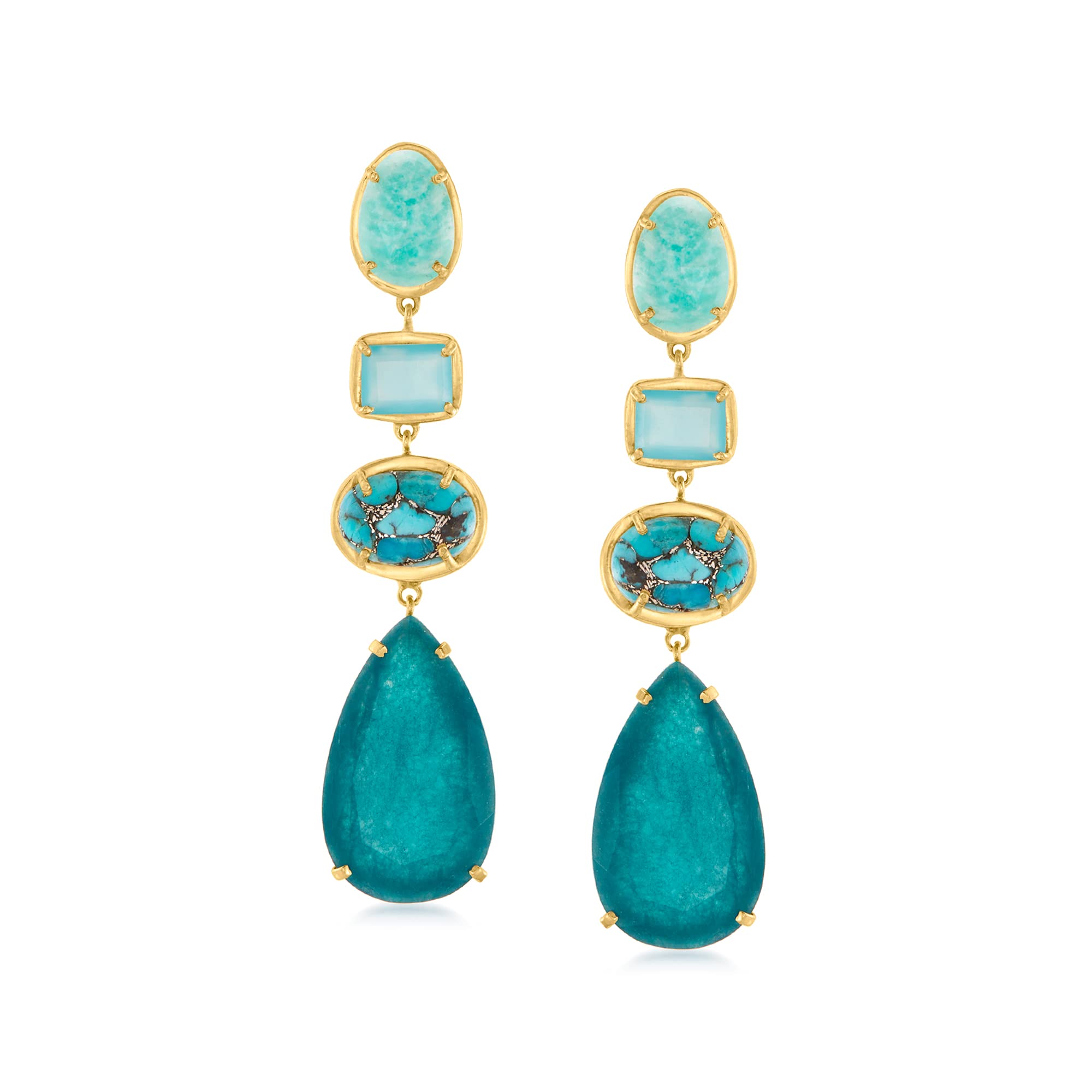 Ross-Simons 50.00 ct. t.w. Multi-Gemstone Drop Earrings in 18kt Gold Over Sterling