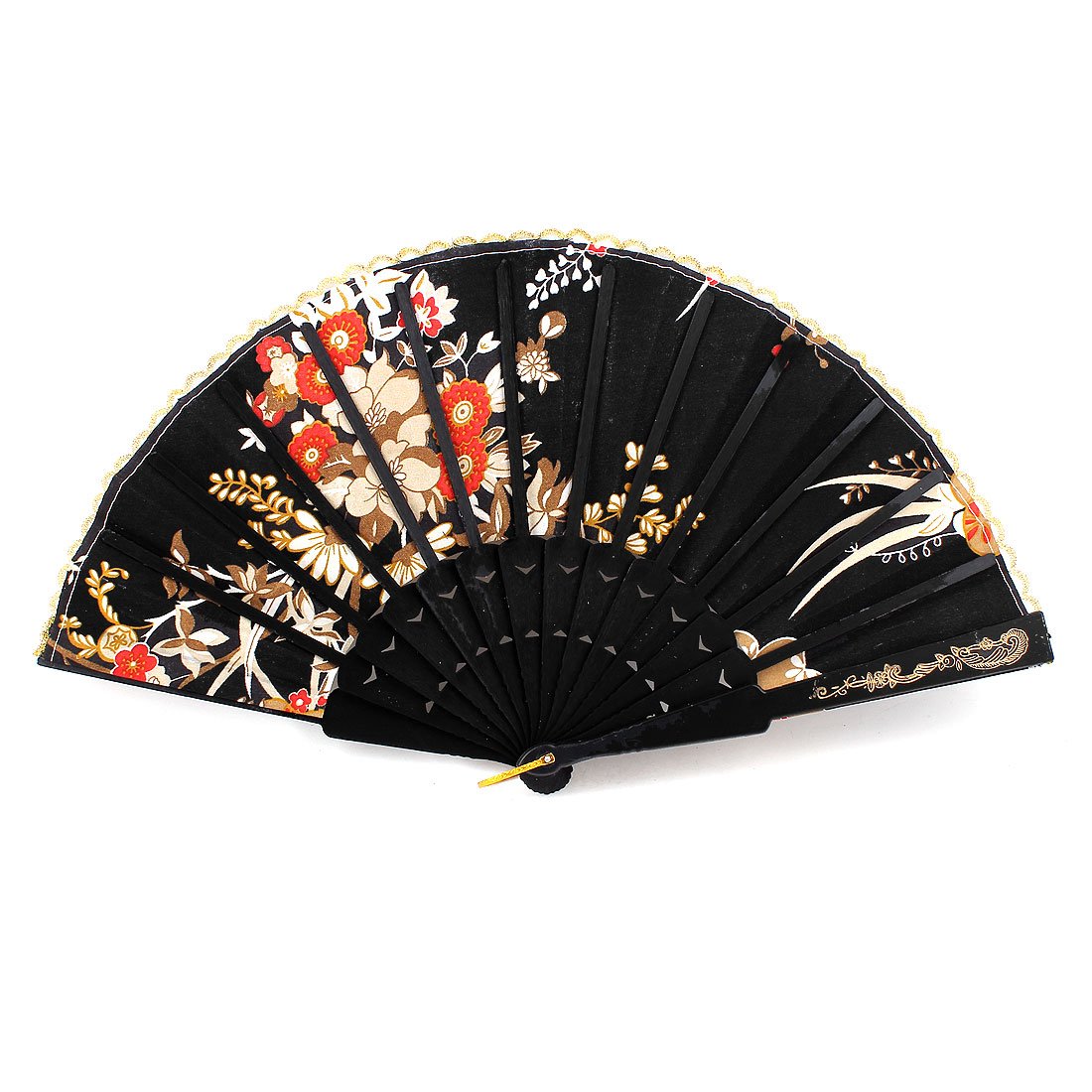 Qtqgoitem Blossom Printed Lady Summer Folding Hand Fan Khaki Red Black (model: be3 341 176 486 40e)