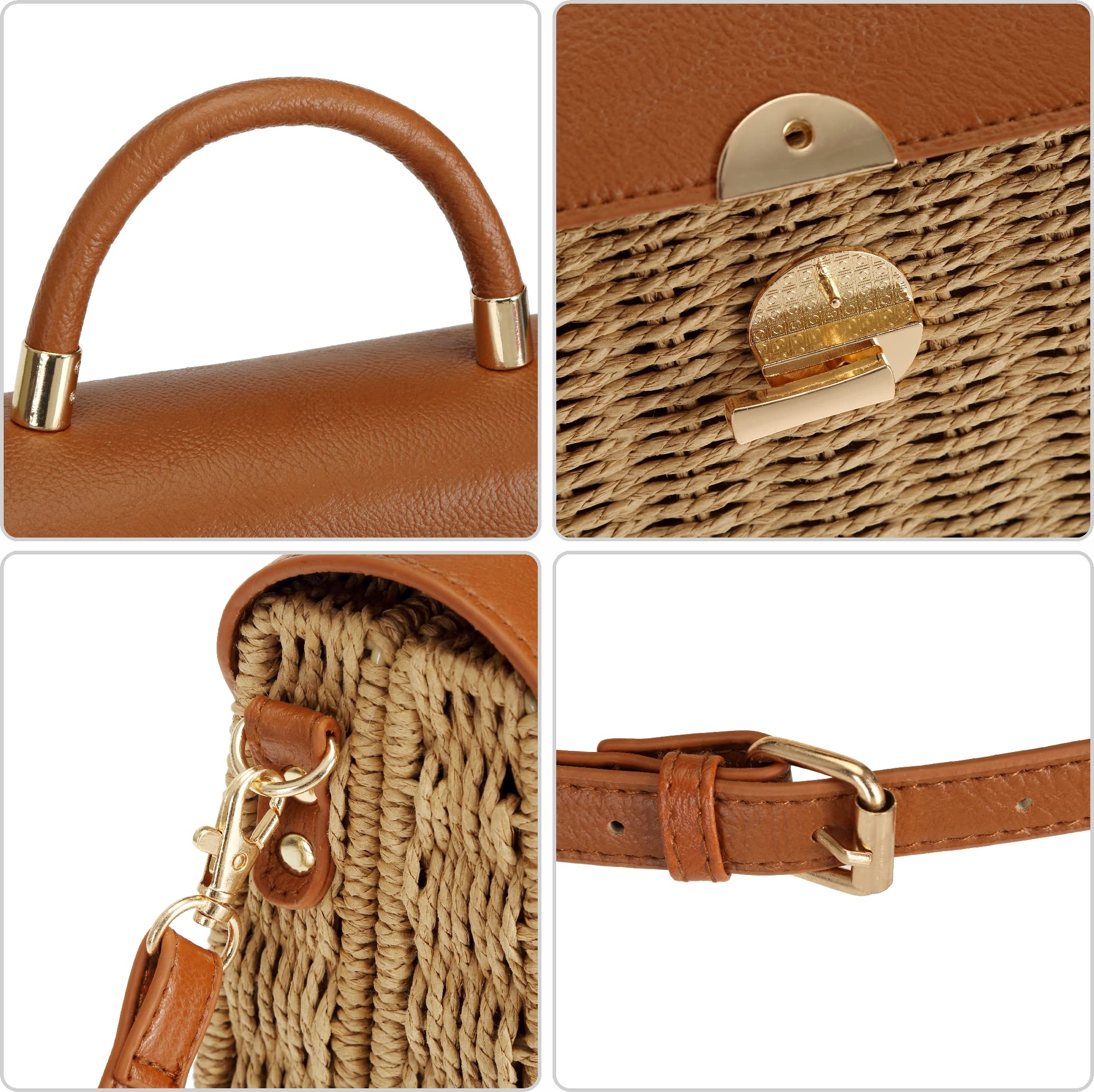 So'each Women's Handbag Wicker Straw Crossbody Rattan Bag Boho Crossbody Bag Khaki