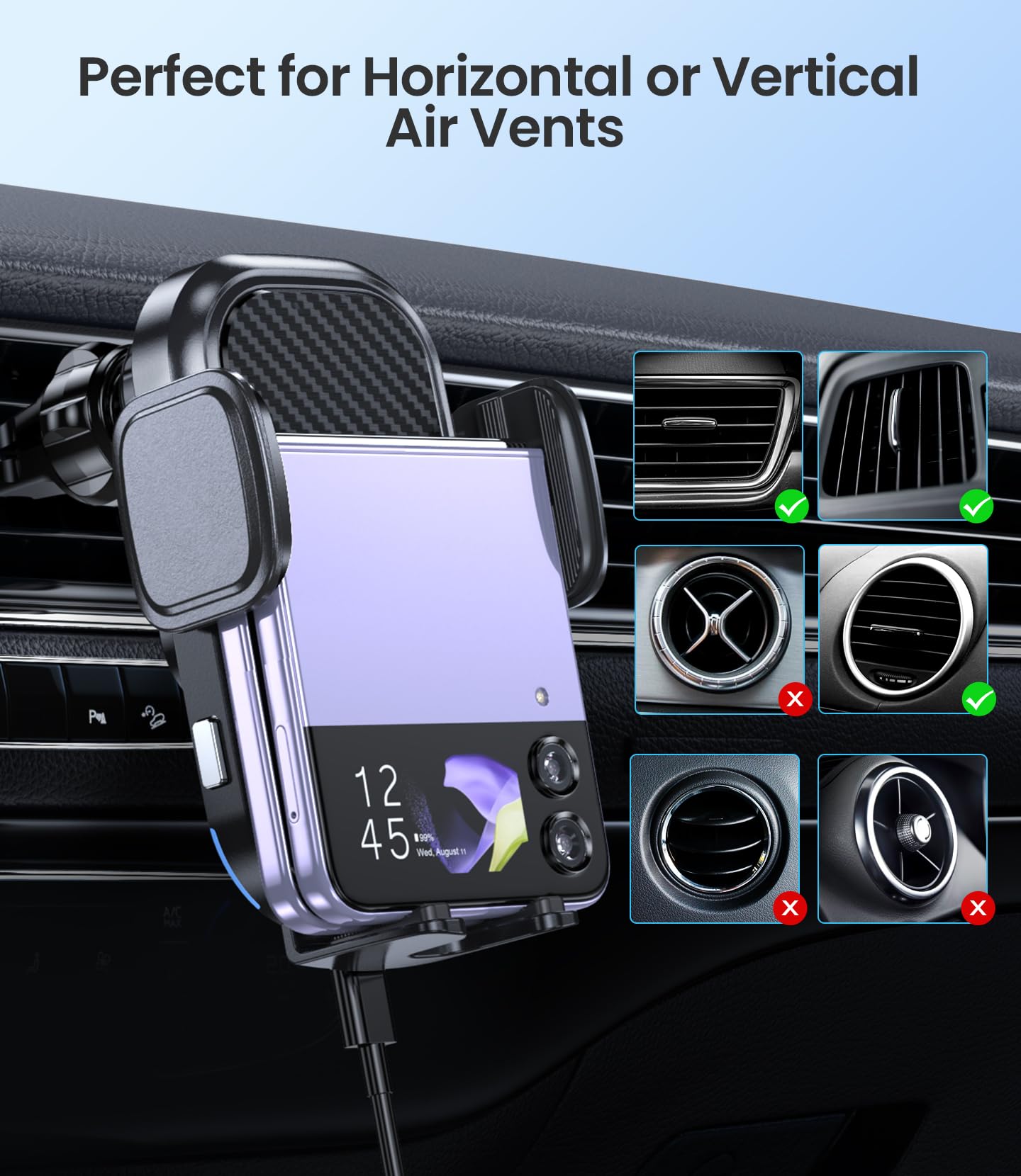 MOKPR Wireless Car Charger, ๐ฎ๐ฌ๐ฎ๐ฏ ๐ก๐ฒ๐ Dual Coils Phone Mount for Car Wireless Charger, Dash Windshield Air Vent Automatic Phone Holder Fast Charging for Samsung Z Flip 5/4/3 Galaxy S23 iPhone 15