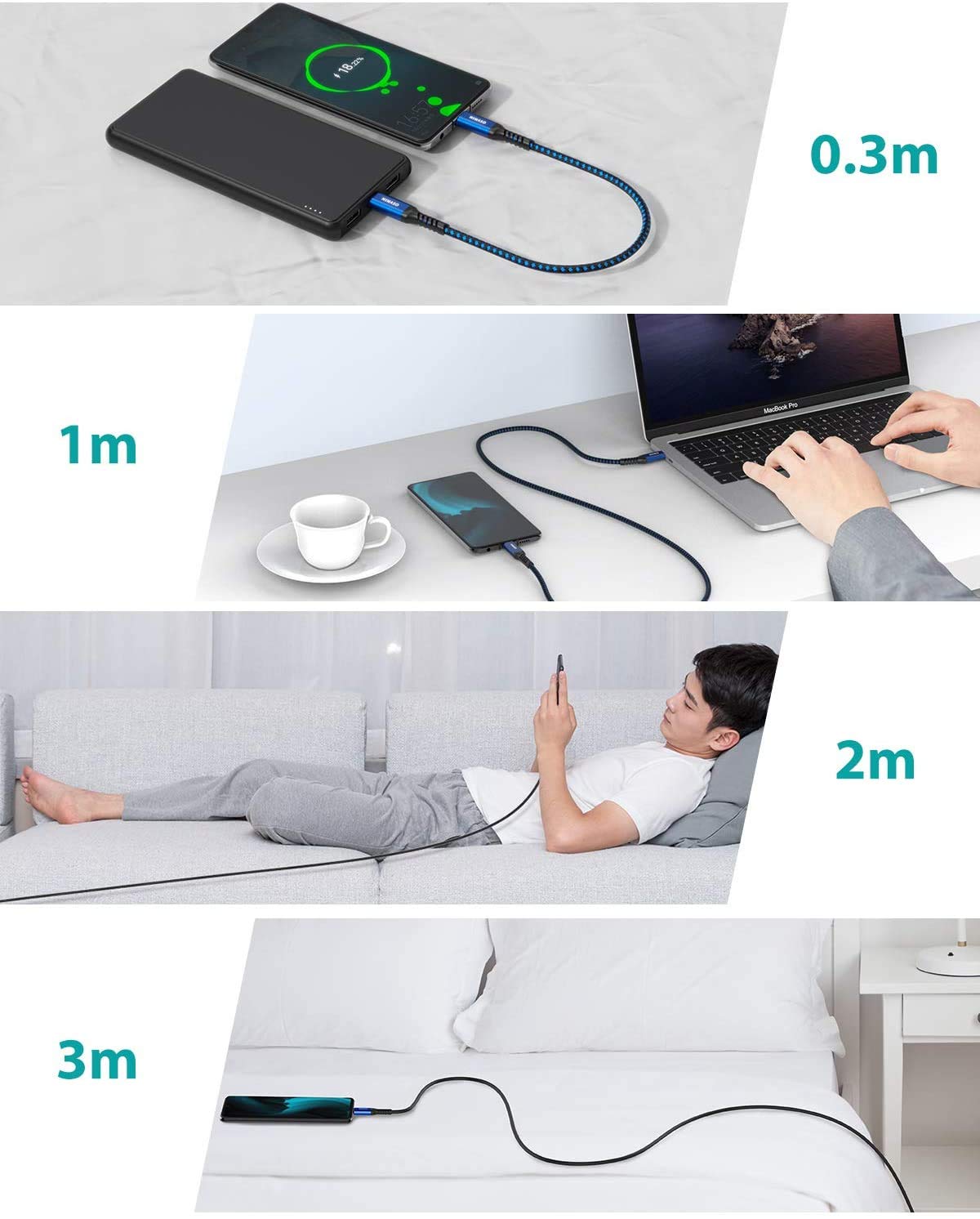 NIMASO 3 Pack [10ft+6.6ft+3.3ft] USB C to USB C Fast Charging Cable 60W, Nylon Braided USB C to C Cable Compatible with Samsung Galaxy S21 S21+ S21 Ultra S20 Ultra, Google Pixel 5 4 XL, iPad Pro 2020