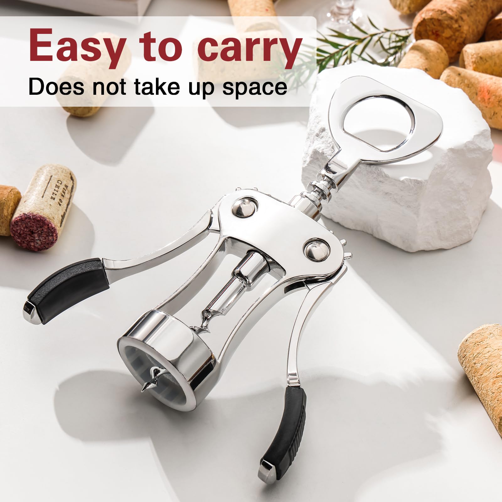 WOTOR Corkscrew Wine Opener, Zinc Alloy Wine Bottle Opener, Manual Multifunctional Wing Corkscrew for Waiters, Heavy Duty Wine Cork Remover, Silver