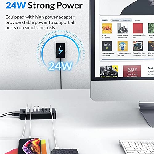 XXXDXDP 7 Port Powered USB 3.0 HUB BC1.2 Charger Splitter with Individual on/Off Switches and 12V/2A Power Adapter for PC Computer
