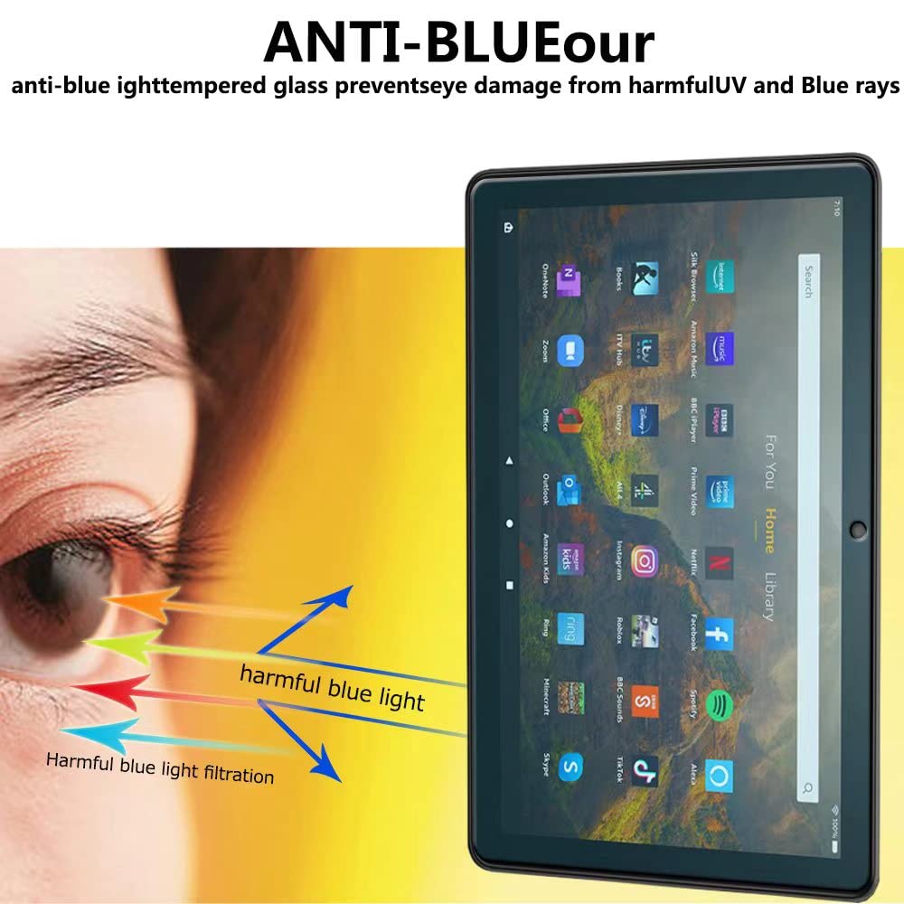 Warmyee [2 Pack] Blue Light Screen Protector for Amazon Fire HD 10/Fire HD 10 Plus/Fire HD 10 Kids/Fire HD 10 Kids Pro Tablet, Anti Glare Filter 10.1in(11th Gen, 2021 Released), Tempered Glass
