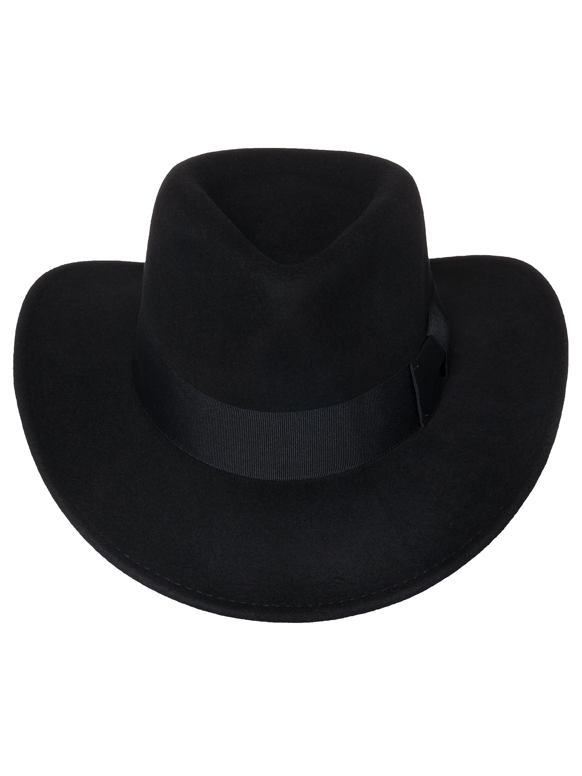 Men's Indiana Outback Fedora Hat Black Crushable Wool Felt by Silver Canyon, Black, Large
