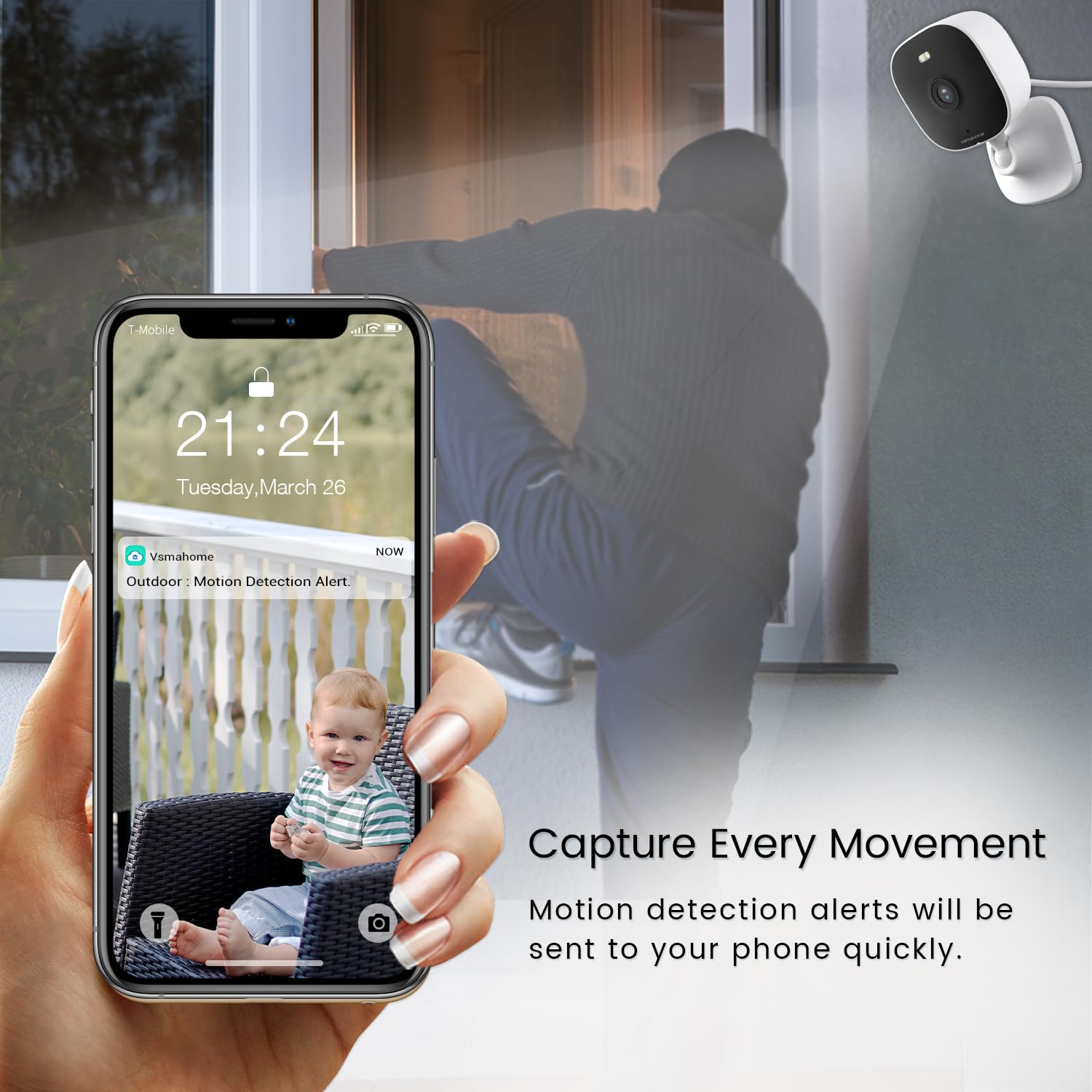 VSMAHOME Security Camera, 2.5K Outdoor/Indoor Spotlight Wi-Fi Security Camera, Color Night Vision, Motion Detection