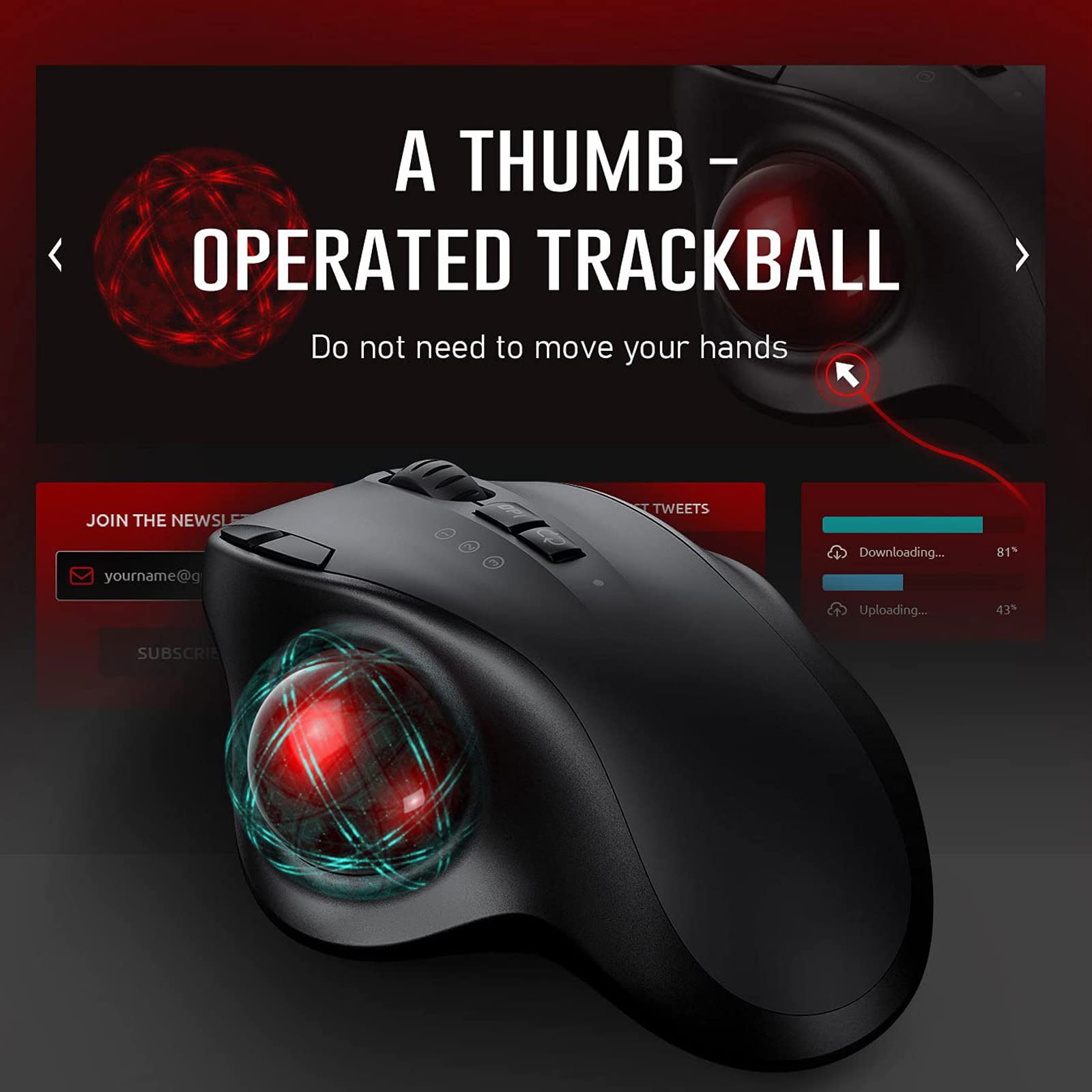 VssoPlor Wireless Trackball Mouse - 2.4G USB + Dual Bluetooth Rollerball Mouse, Easy Thumb Control, Rechargeable Ergonomic Mouse Trackball for Mac, Laptop, PC, iPad, Windows, Android, iOS (Black)