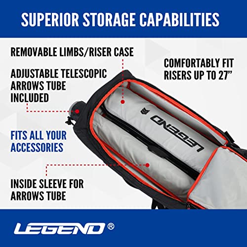 Legend Archery ProTour Backpack - Premium Recurve Bow Case - With Arrows Telescopic Tube - Take Down Recurve Bow up to 27" (Black/Blue)