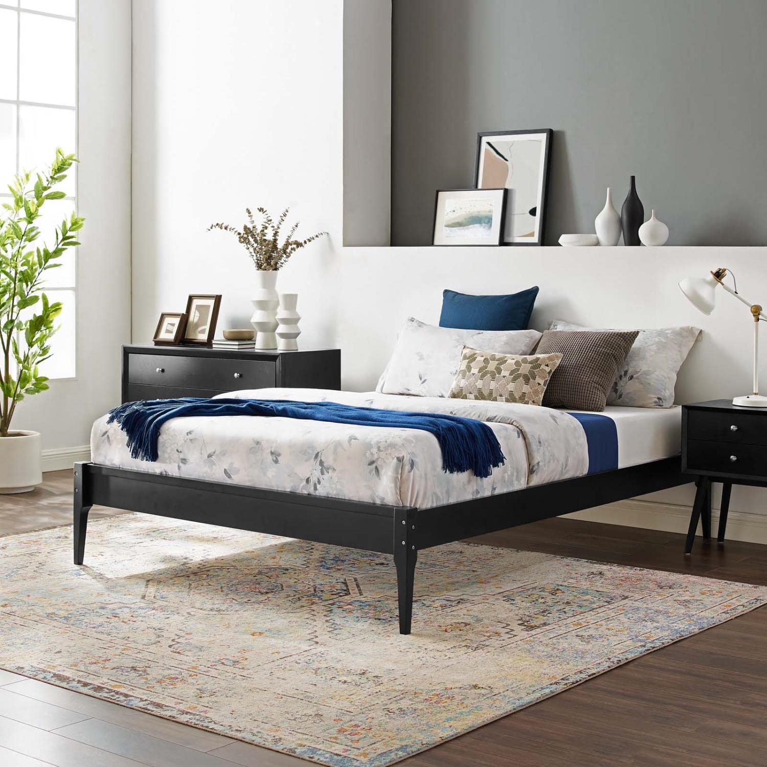 Modway MOD-6244-BLK June Twin Wood Platform Bed Frame, Black