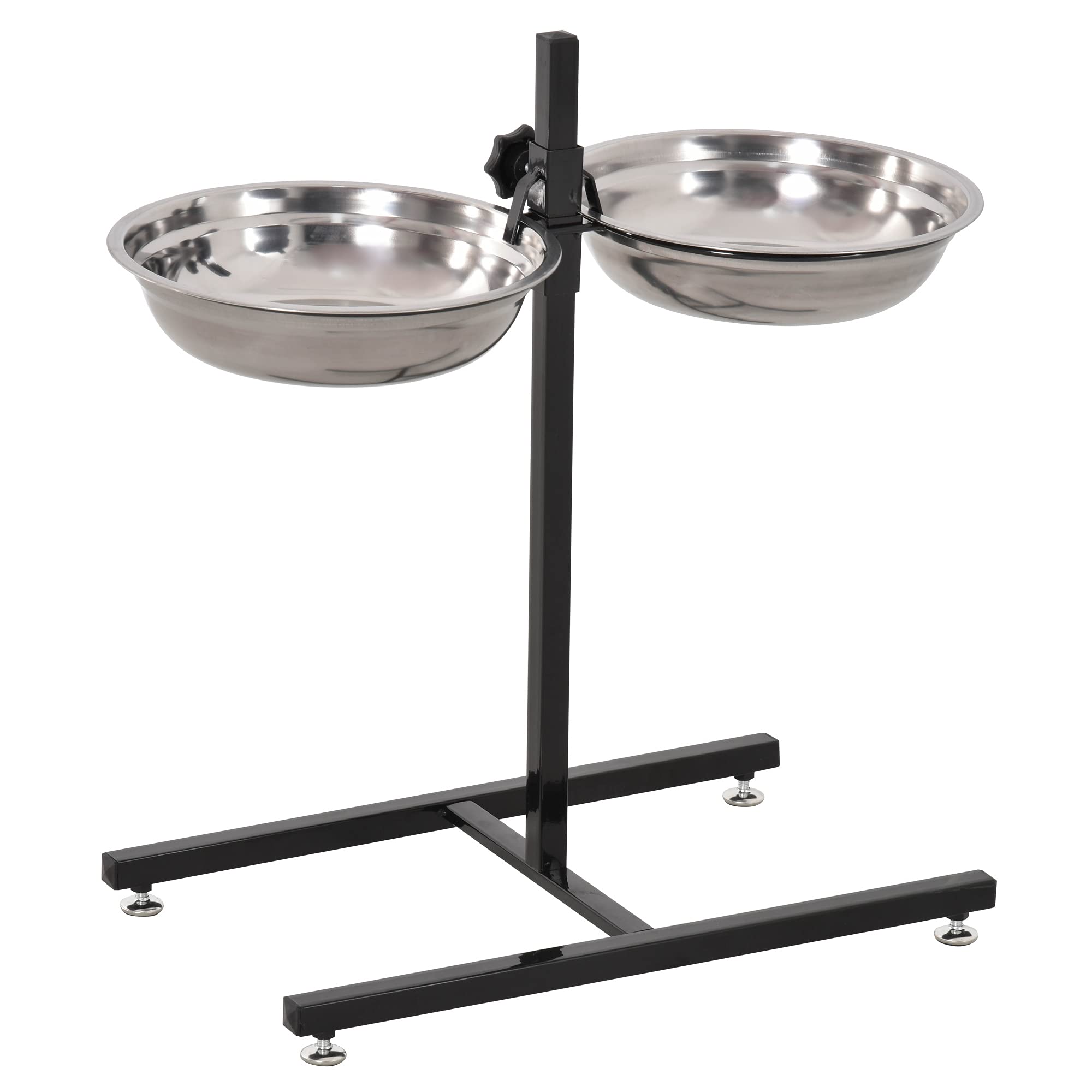 PawHut Adjustable Elevated Dog Bowls, Stainless Steel Dog Double Bowls with H-Base Raised Bowl Stand for Dogs Cats, 22.5"H