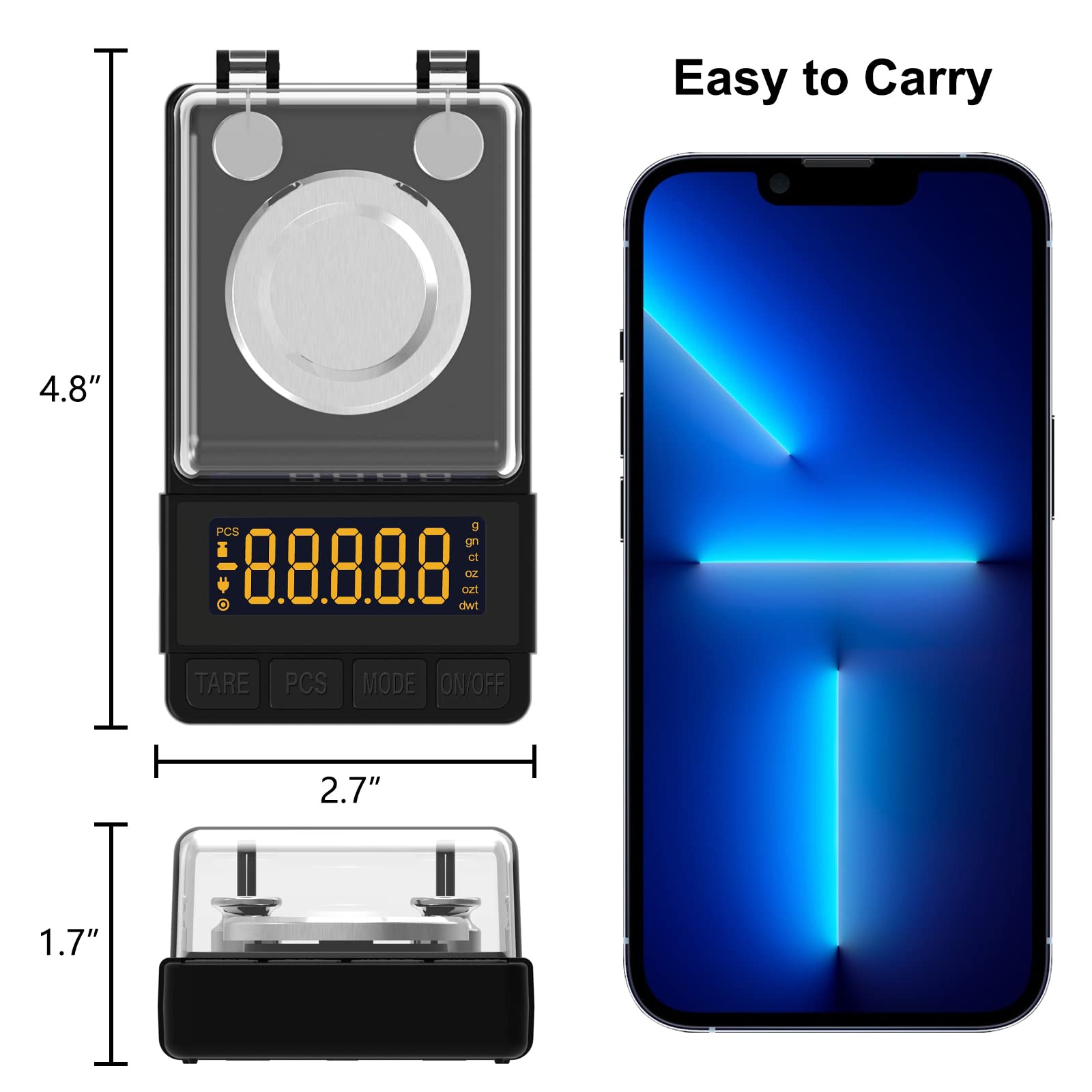 Reloading Scale 50 x 0.001g High Precision Gem Scale Supplement Powder Scale Milligram Includes 20g Calibration Weight, 2 Scoops, 4 Weighing Powder Pans Tweezers Read in Grain Gram Carat DWT oz ozt