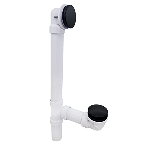 Westbrass 493244H-62 12" & 4" Bath Waste & Overflow Assembly with Tip-Toe Drain Plug and Illusionary Faceplate-SCH. 40 PVC Pipe, 1-Pack, Matte Black