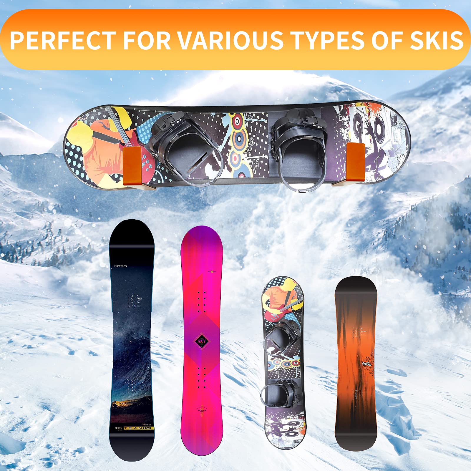 Qualward Snowboard Display Wall Mount Rack Indoor Snowboard Storage Steel Metal Hooks, Home and Garage Snowboard Storage