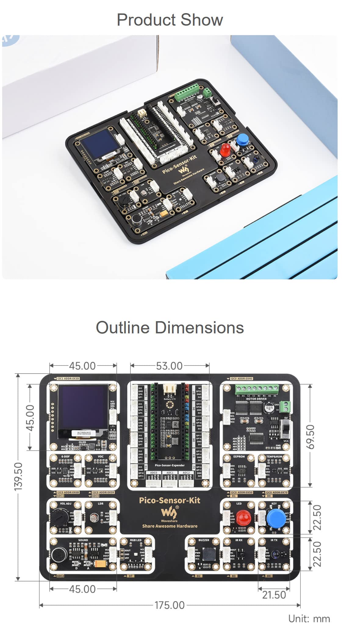 XYGStudy Raspberry Pi Pico Entry-Level Sensor All-in-one Design Kit, Including Pico Expansion Board and 15 Common Modules (Pico-Sensor-Kit-B)