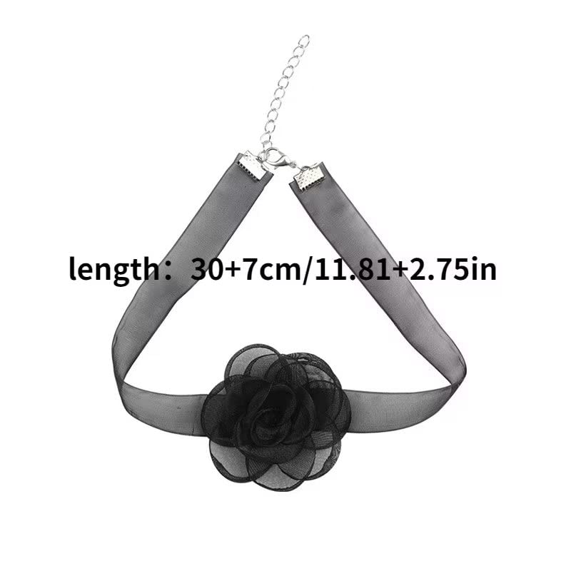 Todu Lace Flower Choker Necklace Bohemian Soft White Flower Tie Cravat Necklace Wedding Jewelry Gift For Women (1pc,Black)