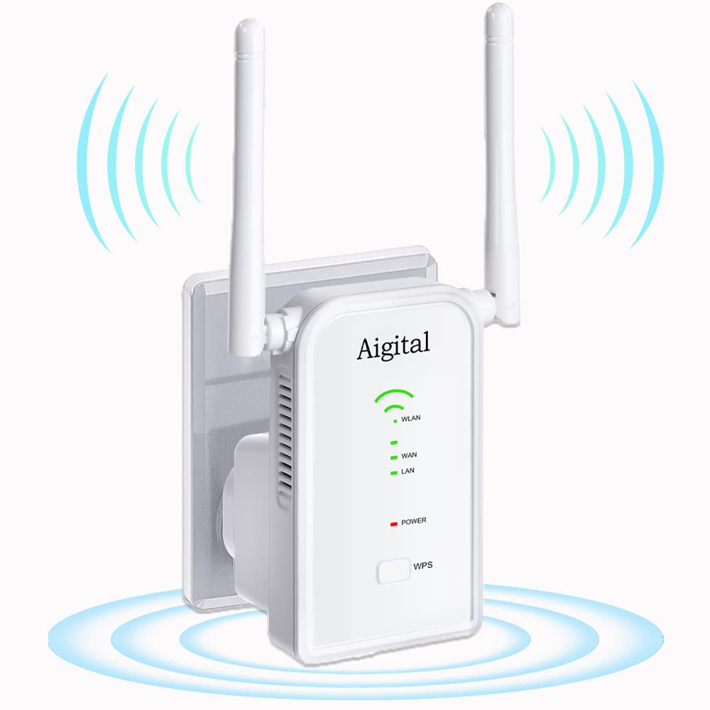 WiFi Extender, Aigital 300Mbps WiFi Extender with Ethernet Ports, Long Range Wireless Repeater Internet Amplifier, 2.4GHz Stable WiFi Range Extender Signal Booster for Home, WPS, Easy Setup