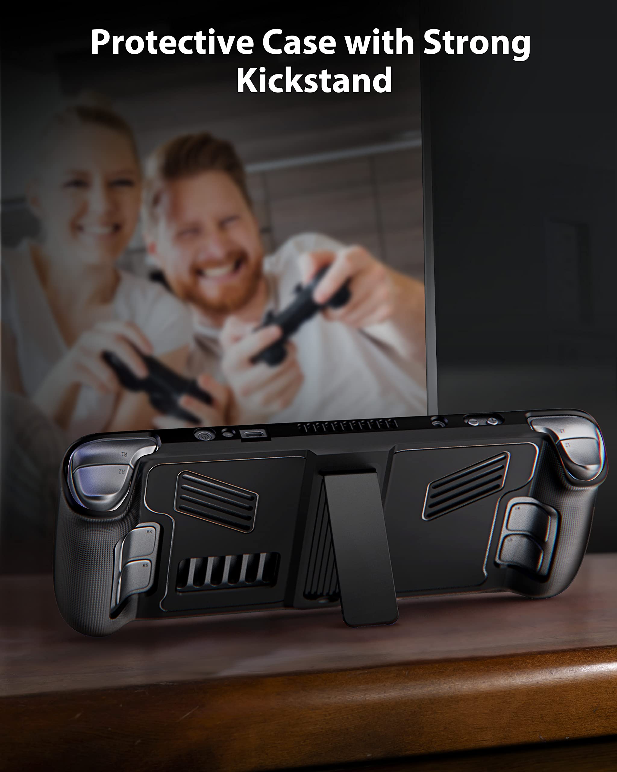 TOENNESEN Case for Steam Deck, Anti-Scratch and Non-Slip Grips Vavle Steam Deck Accessories, Protective Cover with Kickstand Designed for Steam Deck (With Kickstand)