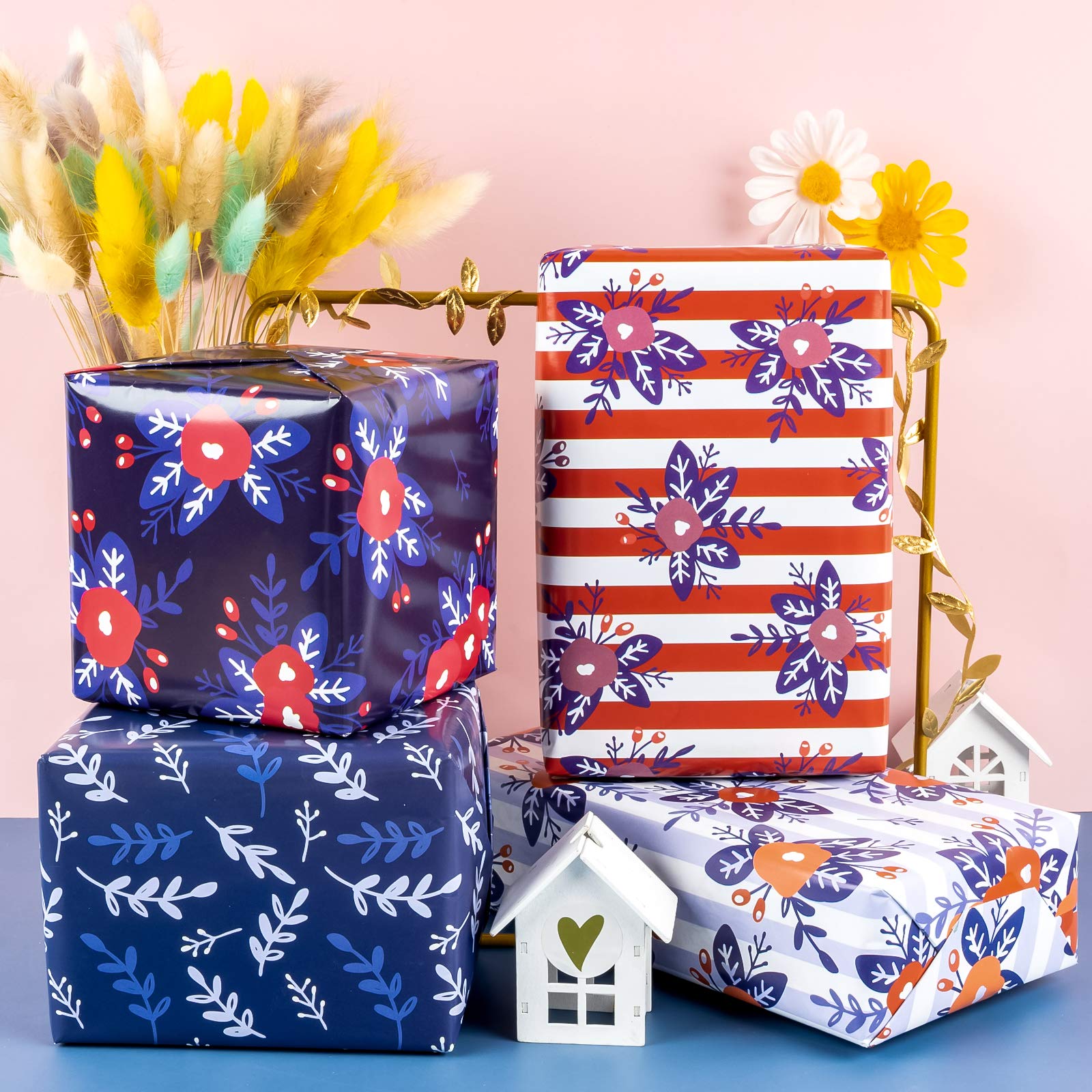 MAYPLUSS Wrapping Paper Large Sheet - Folded Flat - 6 Different Autumn Print Design (45.2 sq. ft.ttl.) - 27.5 inch X 39.4 inch Per Sheet