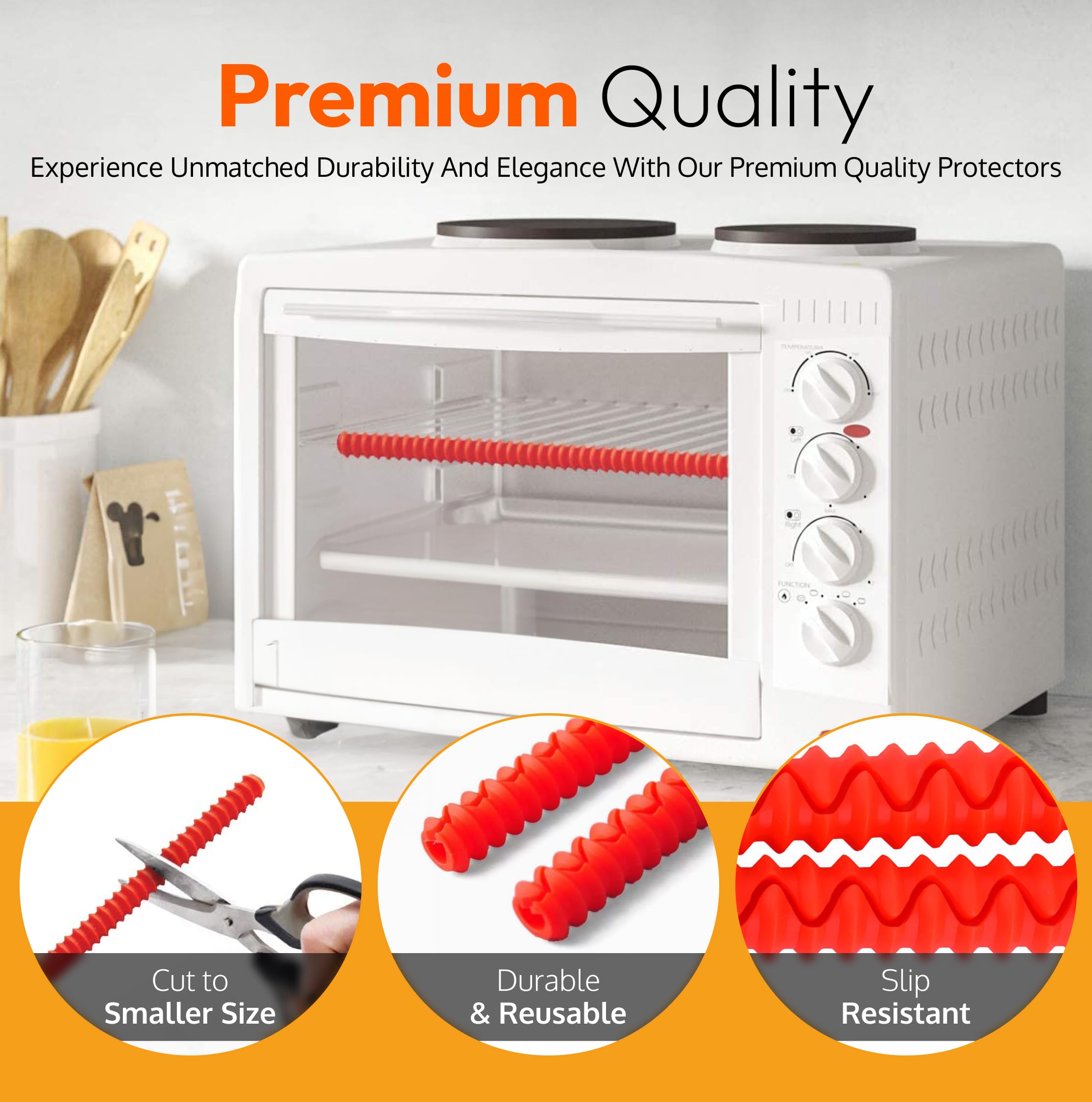 Silicone Oven Rack Shields Guards - Heat Resistant Oven Protector Oven guards for racks side heat shield for toaster oven Protect Against Burns and Scars | 14 Inches Long (Red)