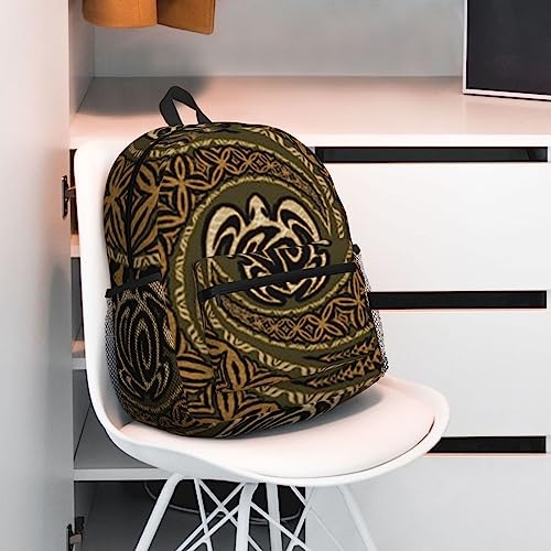 NOKOER Hawaiian Tapa Honu Turtle Printed Lightweight Casual Backpack,Laptop Backpack Waterproof Canvas Bag,Camping Rucksack Travel Daypack