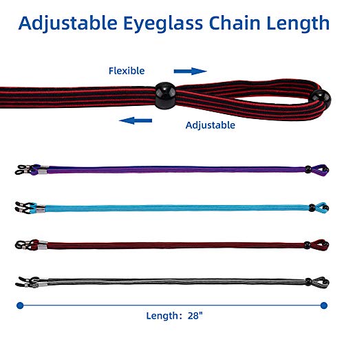 SCWJTF Eyeglass Straps, 4PCS Premium Nylon Adjustable Eyewear Retainers, Anti-slip Eyeglass Lanyard, Sport Unisex Sunglass Eyeglass Chains for Men and Women's, Free 3 Gifts