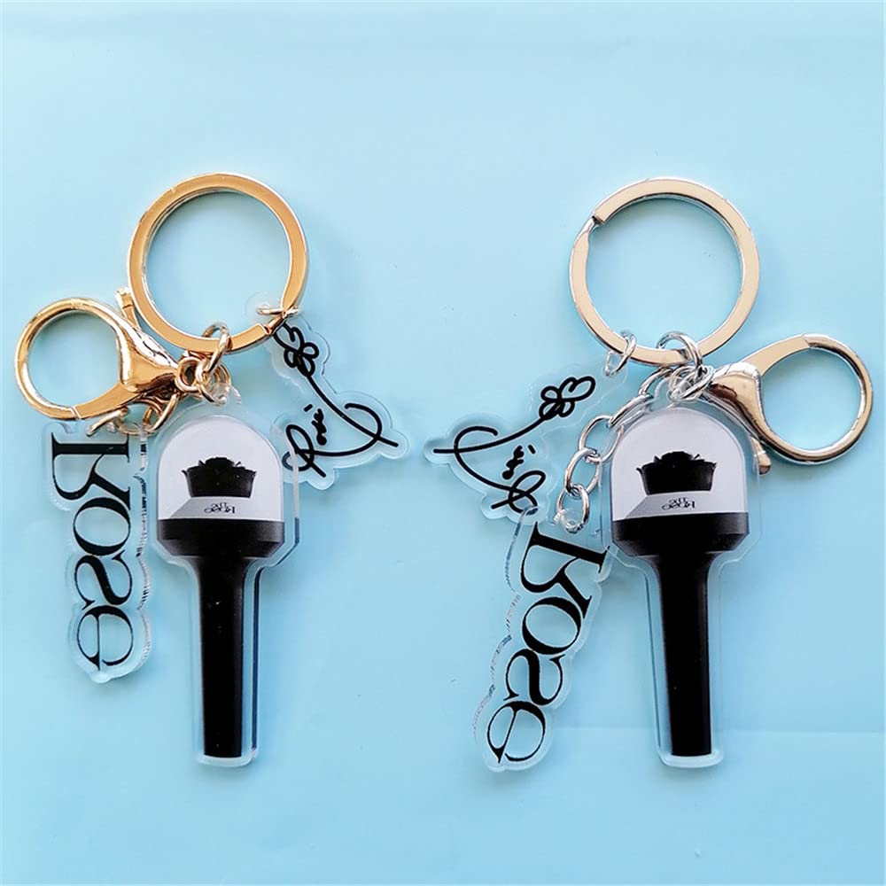 KPOP Rose Light Stick Keychain Idol Stick Light Key Chain Keyring Bag Accessories (Rose keychain-Gold)