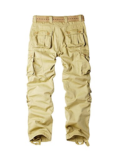 OCHENTA Men's Military Cargo Pants, 8 Pockets Combat Trousers #3357 Khaki 36