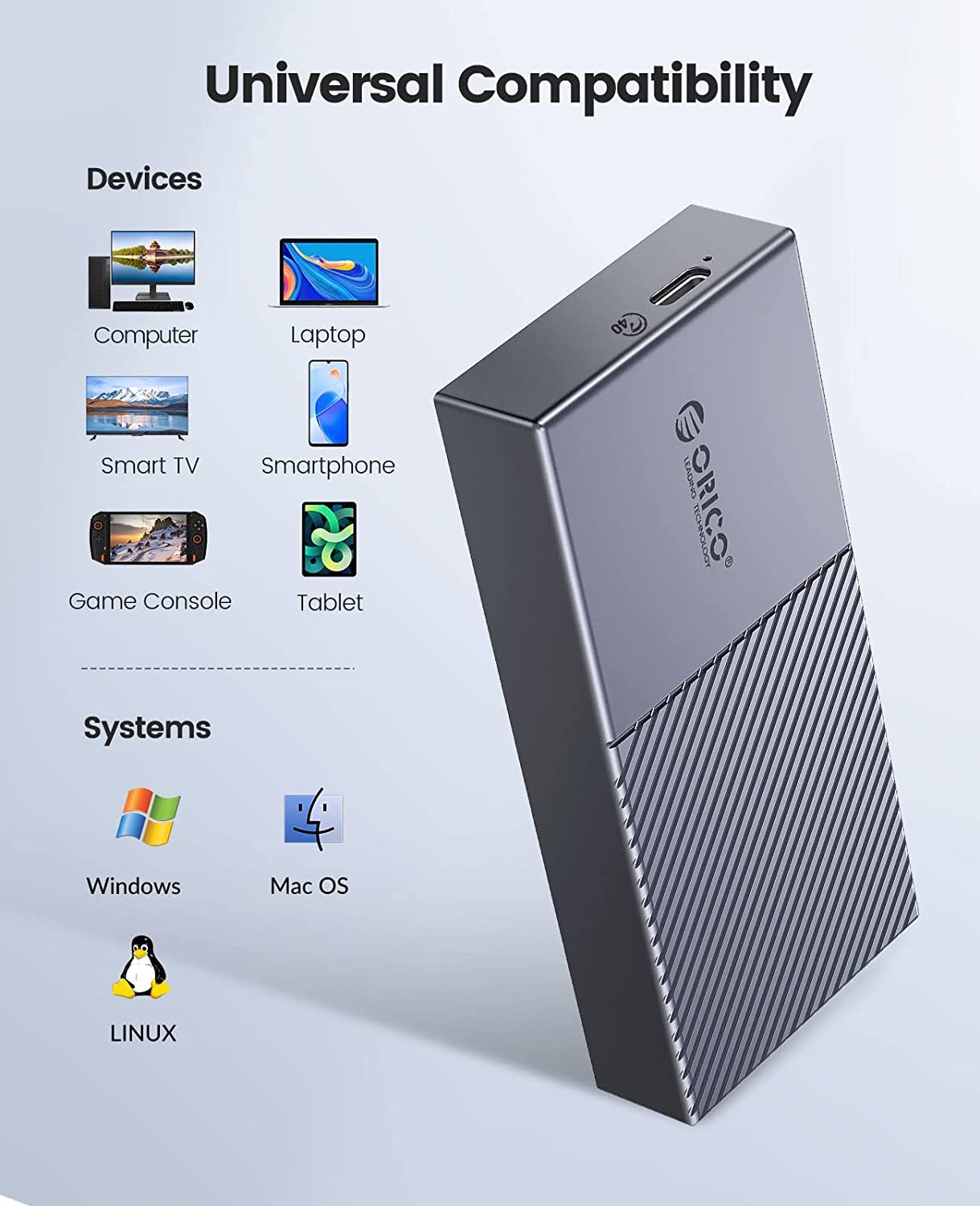 ORICO USB 4.0 NVME Enclosure (ORICO-M2V01-C4-GREY)