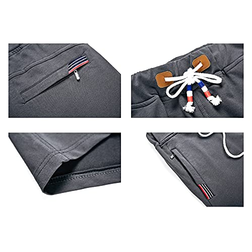 Mens Casual Workout Drawstring Shorts Comfortable Cotton Elastic Waist Jogger Short Gym Running Shorts with Pockets (Grey,Large)