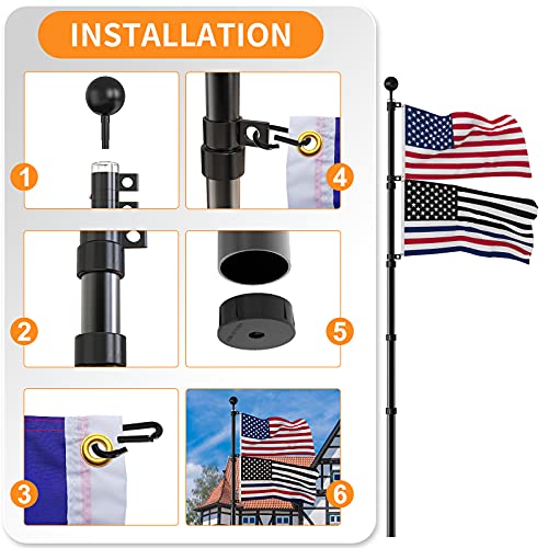 SCWN Flag Pole for Outside in Ground-25FT Telescoping Extra Thick Heavy Duty FlagPole for Yard,with 3x5 American Flag,Telescopic Adjustable Outdoor Flag Poles,for Commercial or Residential(Black)