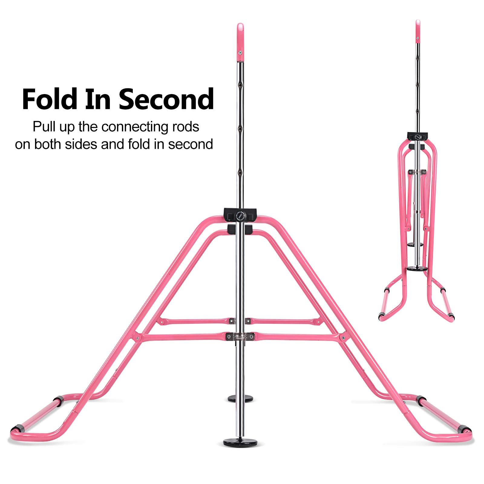 NW Heng&En Expandable Gymnastics bar for Home, Height Adjustable Folding Improved Stronger Gymnastic bar,pink,Height: 35’’ - 51’’ Dimension: 42.5’’-58.5’’