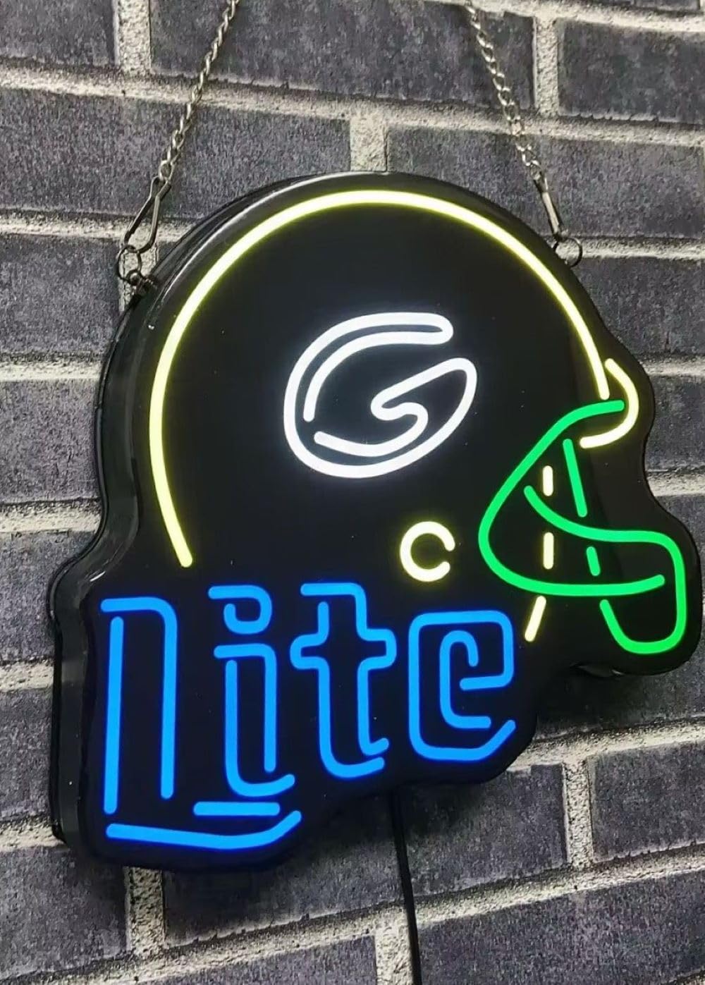 Queen Sense 10" Vivid Millers Lite Green Bays Sports Team Packer Helmet LED Sign Light Lamp Cute Bright Neon Wall Decor STS178