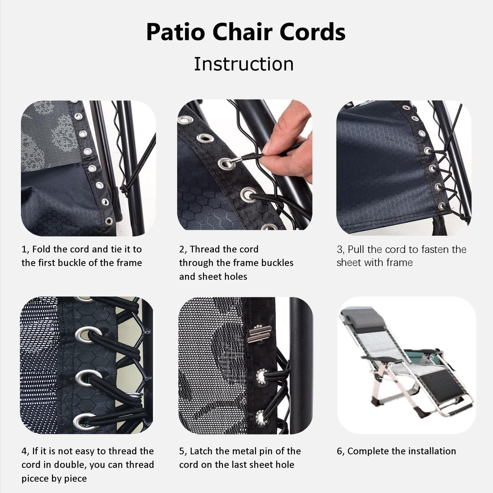 Zero Gravity Chair Cord Replacement, 4 Pack, Elastic Cord for antigravity Chair, Patio Recliner Chair, Lawn Bungee Chair, Beach Chair, Lounge Chair, Outdoor String Chair, Nylon Stretch String Cord
