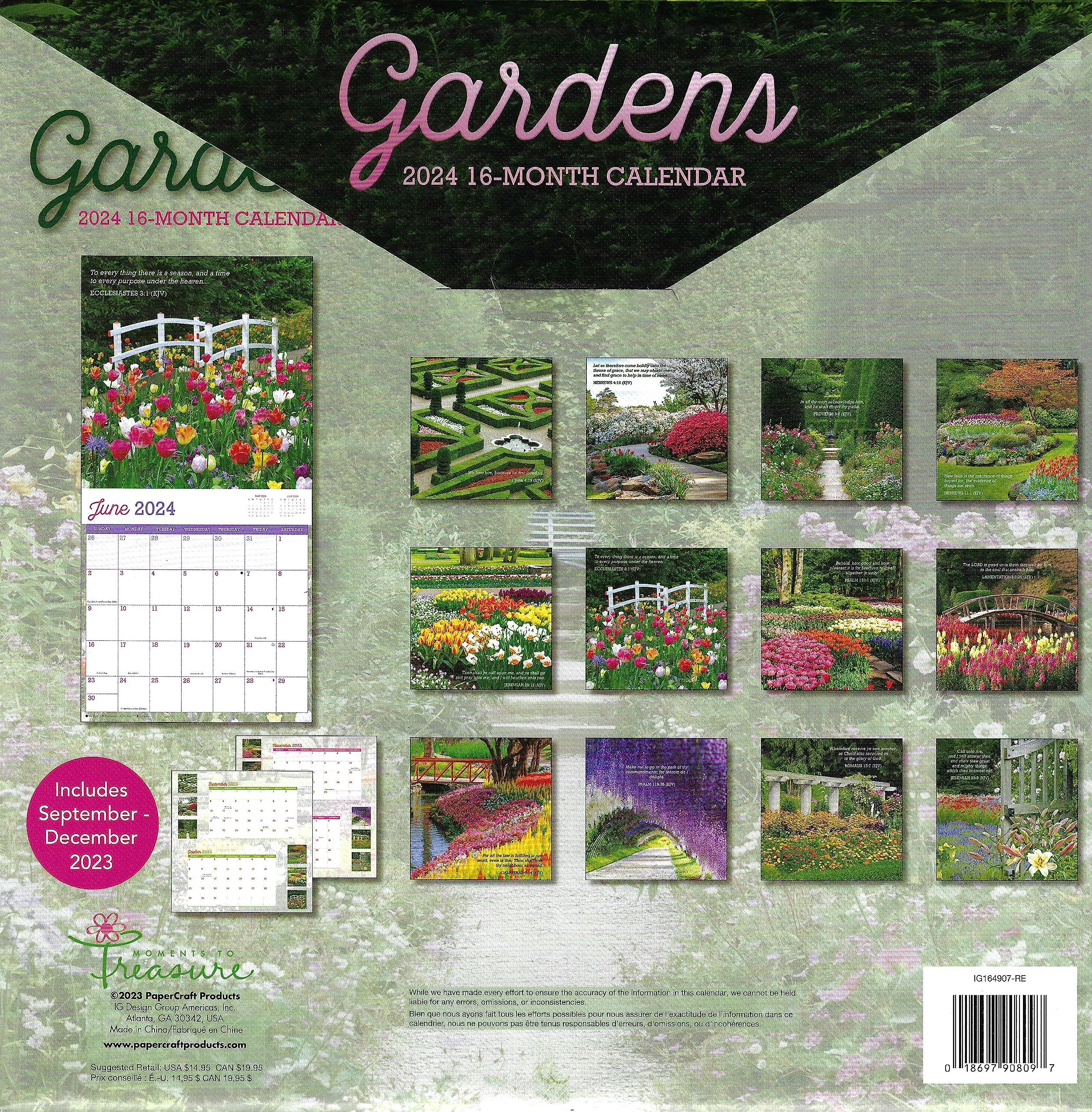 Moments to Treasure Religious Gardens 2024 Premium Heavyweight Wall Calendar for Planning, Scheduling, and Organizing