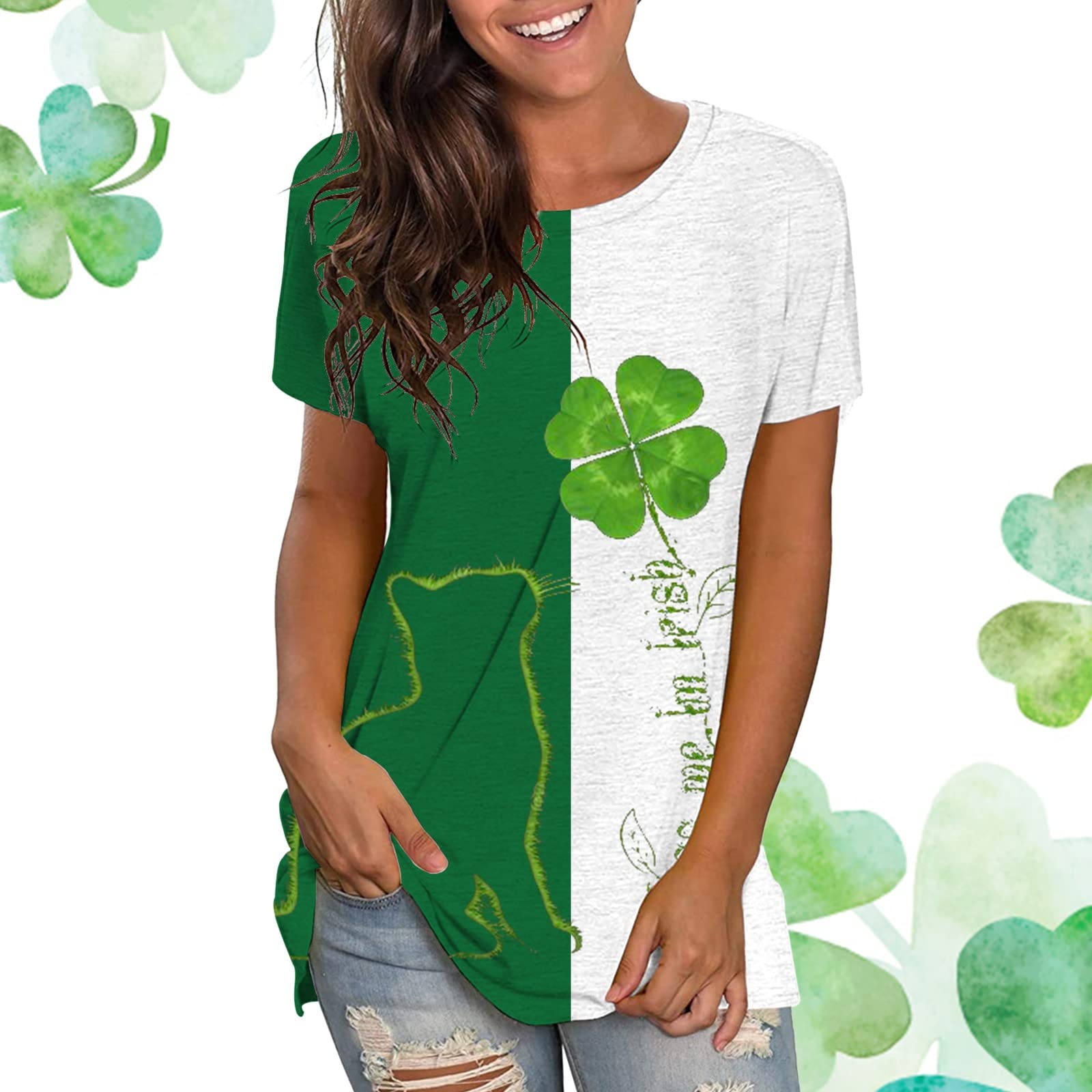 SHOHOTOP St Patricks Day Shirts Irish Shamrock Tie Dye Happy Go Lucky Gift T-Shirt