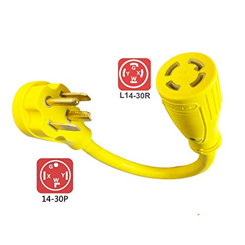 MARVINE CABLE Generator Cord Adapter from 30A NEMA 14-30P to 30A NEMA L14-30R Locking Female Connector STW10/4 1.5FT