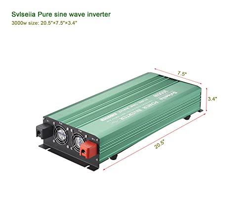 Svlseiia 3000W Power Inverter Pure sine Wave DC 24v to AC 110v with Remote Controller for RV, Solar System and Home use