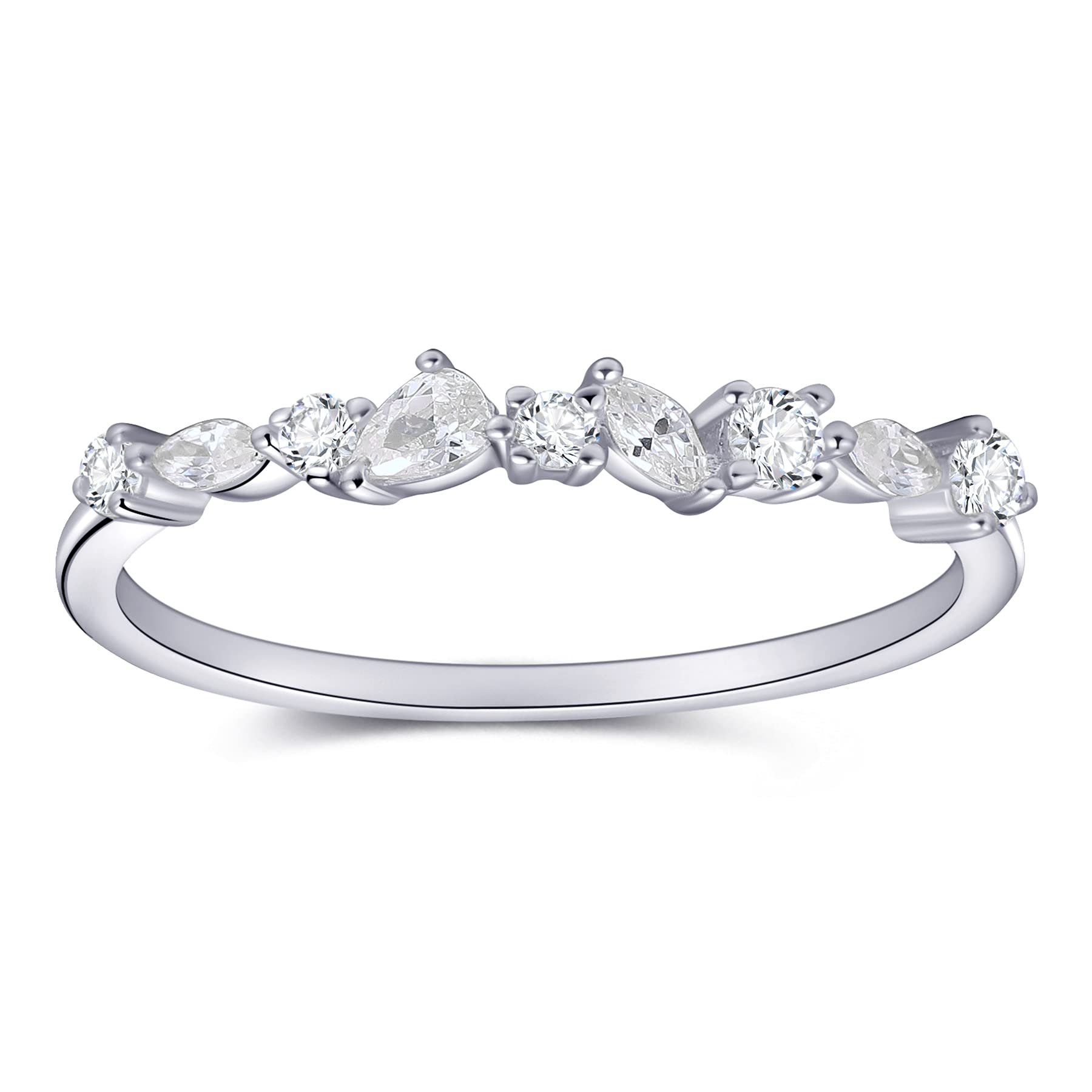 Marquise Round Wedding Band Vintage Stacking Eternity Ring | Sterling Silver Marquise Cut Wedding Band | Engagement Half Eternity Ring | CZ Promise Ring Size 7