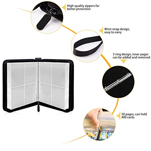 Trading Card Binder, 4 Pocket Card Storage Collector Holder Binder Fits 400 Cards For Cards
