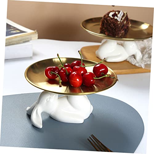 NOLITOY 4pcs Cake Tray Cake Server Plate Metal Tray Decorative Server Dessert Serving Tray Rabbit Ring Dish Candy Serving Dish Jewlery Tray Easter Table Decor Round Ceramics Trinkets Bride